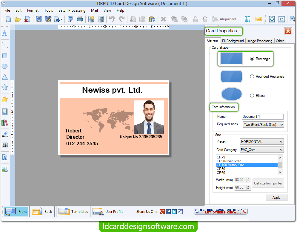 ID Card Design Software screenshots explains steps of designing cards ID Card Design Software screenshots explains steps of designing cards