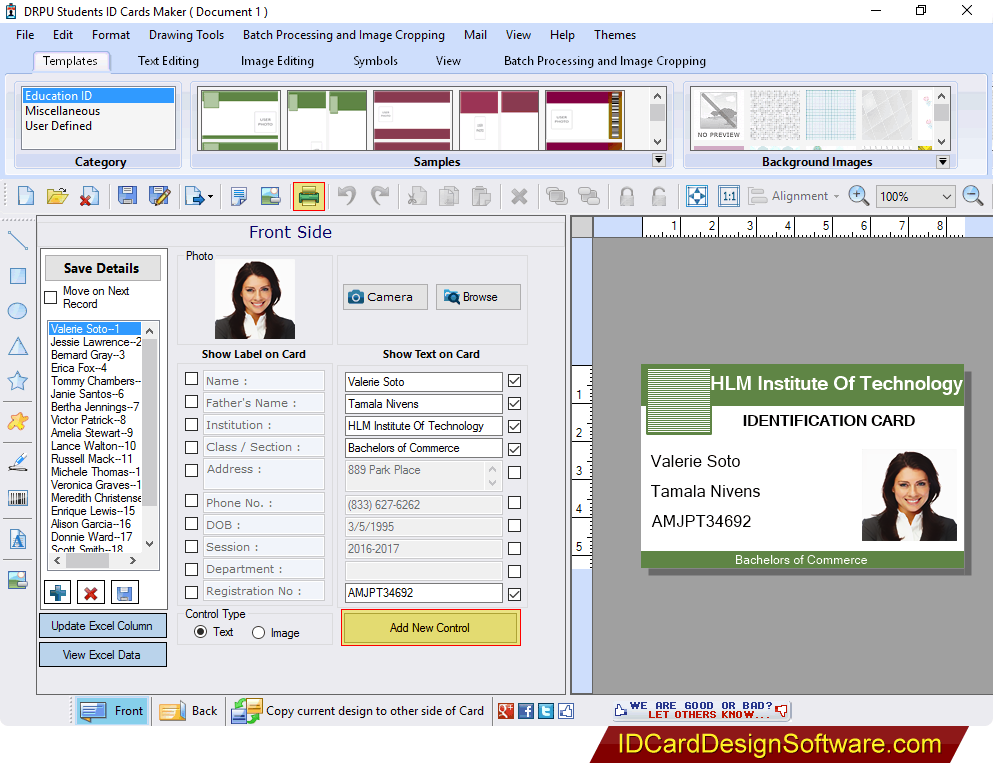 Screenshots for how to create ID cards using Student ID Cards Maker