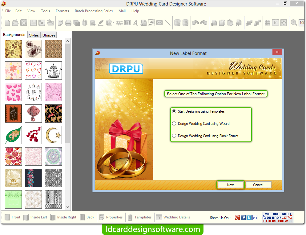 Screenshots of Wedding Card Design Software for creating marriage cards